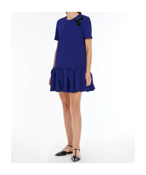 Max Mara Sable T-shirt Dress With Ruffled Hem And Sequined Brooches