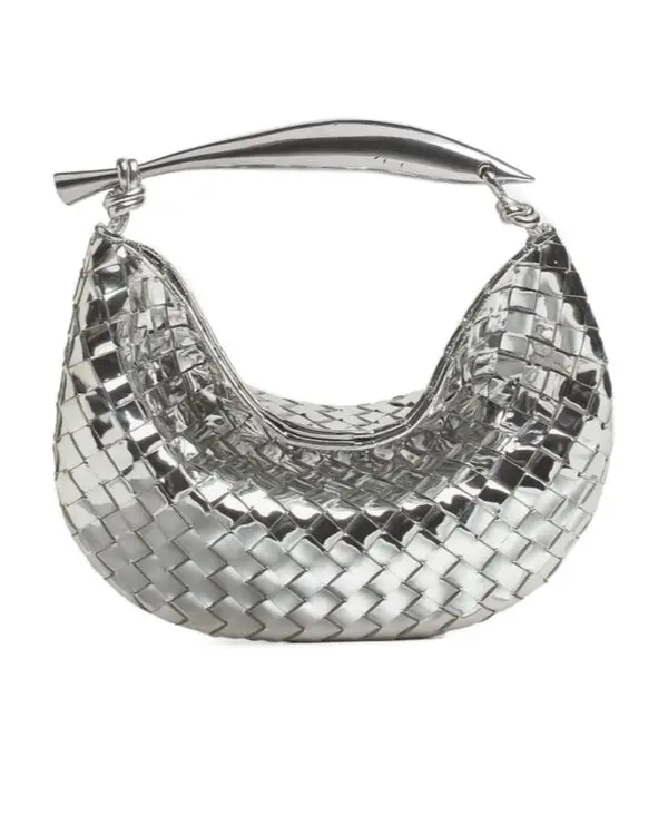 Bottega Veneta Woven Detail Small Handbag - Silver