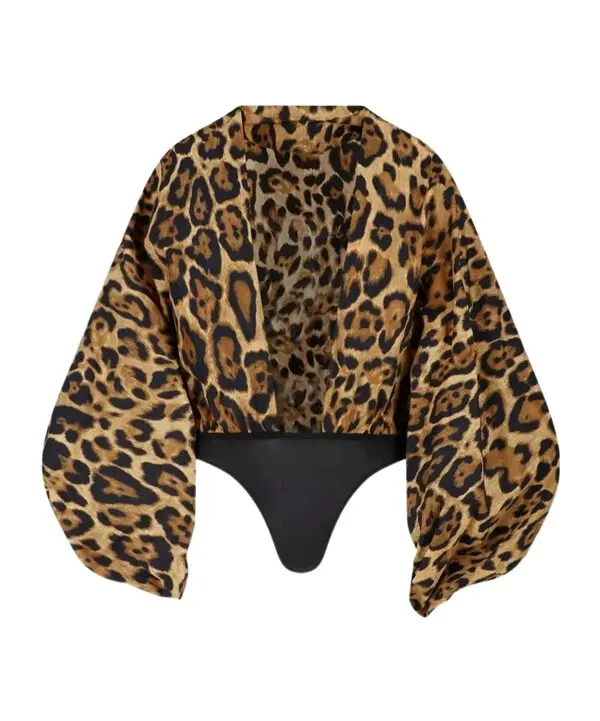 Alaïa Leopard Print Bodysuit With Voluminous Sleeves