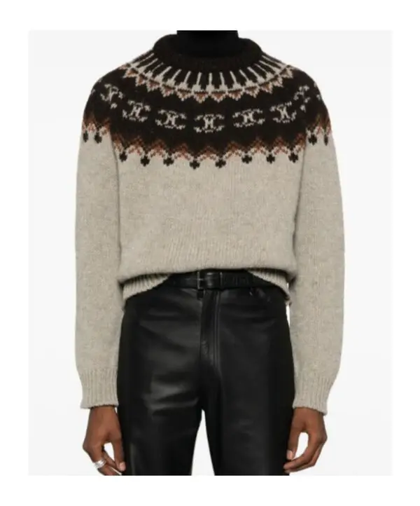 Celine Crew Neck Sweater In Triomphe Fair Isle Wool