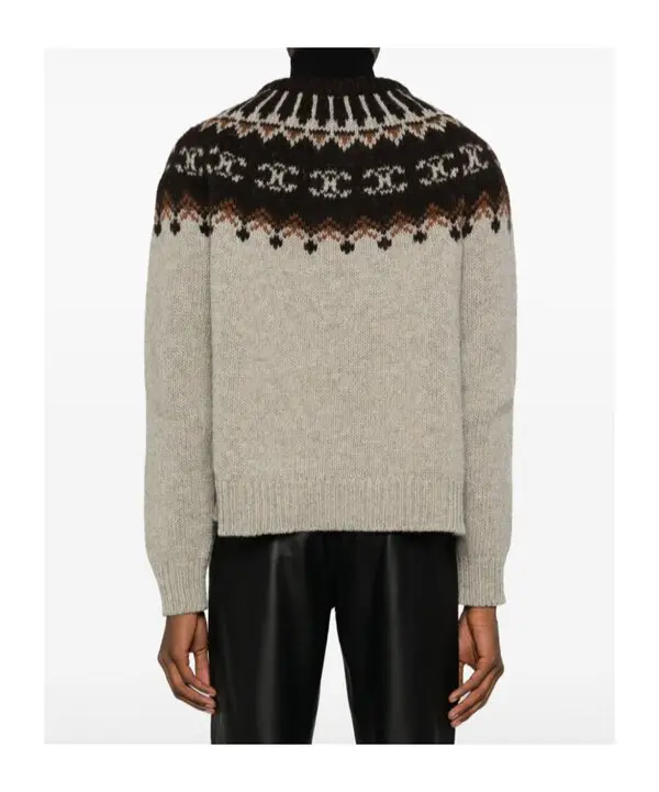 Celine Crew Neck Sweater In Triomphe Fair Isle Wool