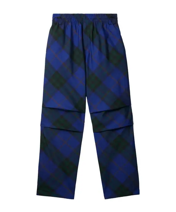Burberry Embroidered Straight-leg Checkered Twill Trousers - Blue
