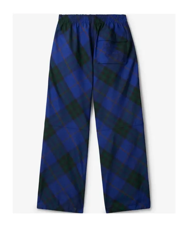 Burberry Embroidered Straight-leg Checkered Twill Trousers - Blue