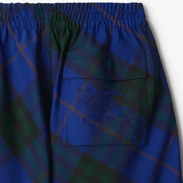 Burberry Embroidered Straight-leg Checkered Twill Trousers - Blue