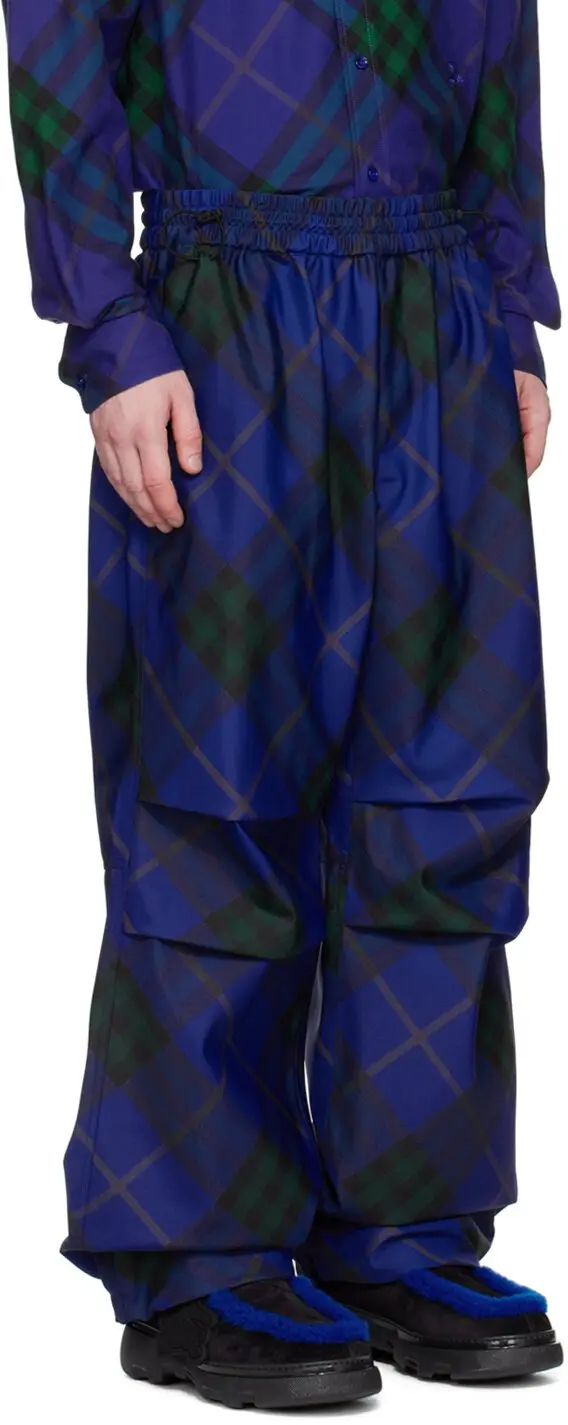 Burberry Embroidered Straight-leg Checkered Twill Trousers - Blue