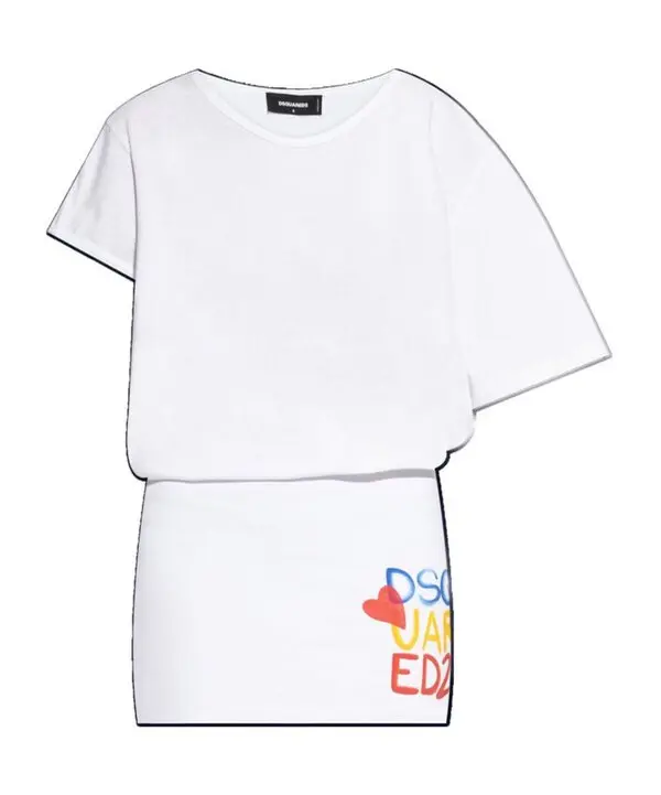 Dsquared2 Off-the-shoulder Graphic Logo Dress - White