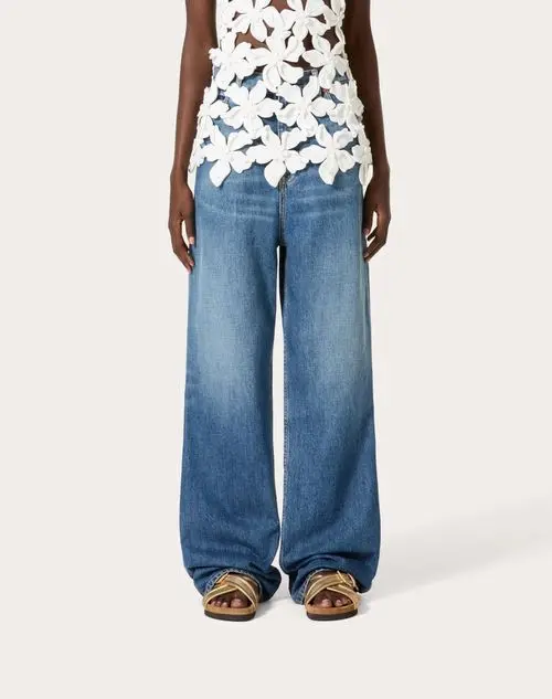 Valentino Garavani Logo Patch Straight Leg Jeans - Blue