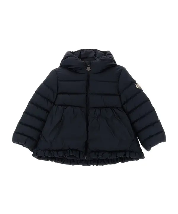 Moncler Odile Flared Puffer Coat With Hood - Blue