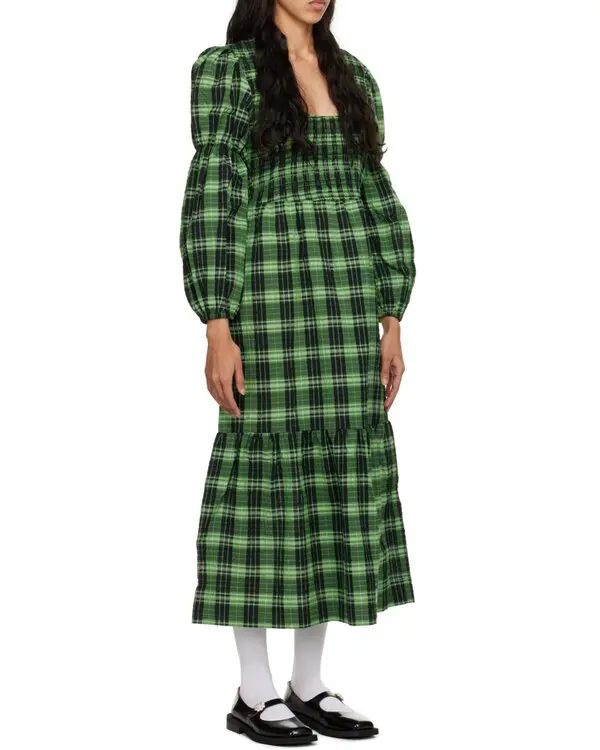 GANNI Seersucker Check Maxi Dress