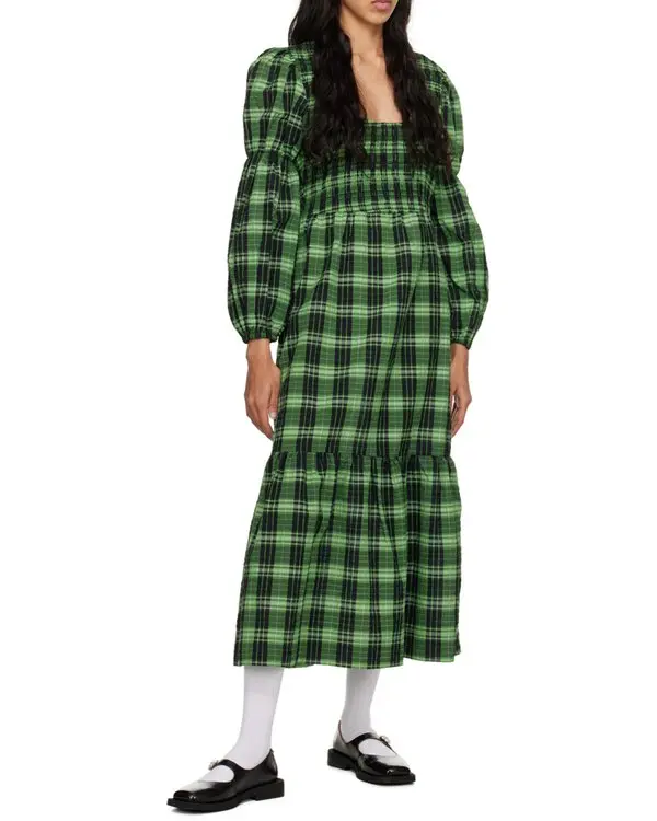 GANNI Seersucker Check Maxi Dress