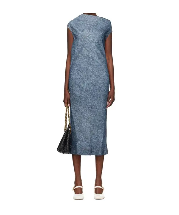 Bottega Veneta Sleeveless Printed Denim Dress - Blue
