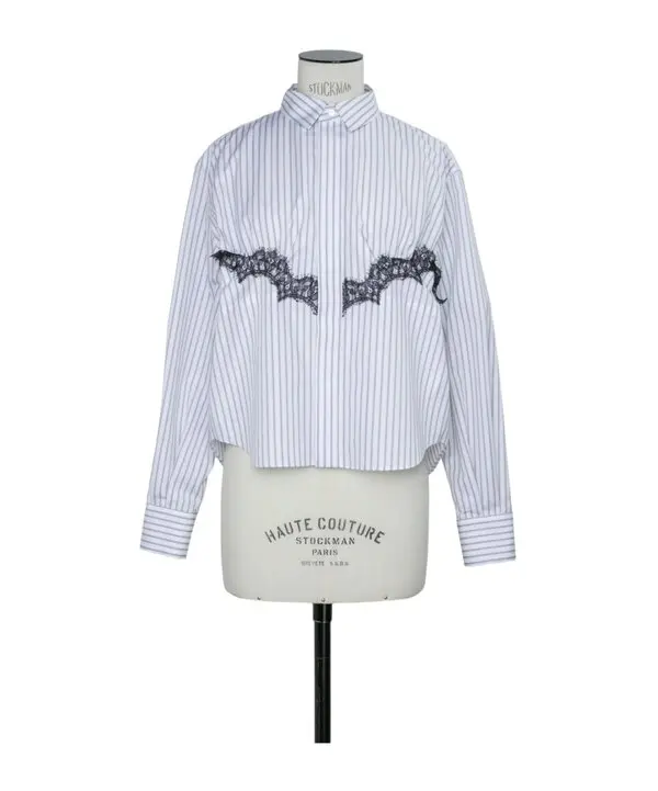 Sacai Striped Lace Embellished Shirt