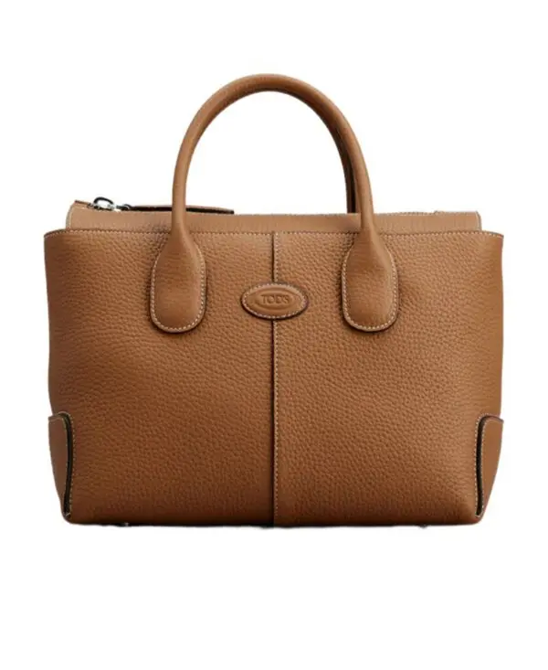 TOD'S Logo Embossed Zipped Small Tote Bag - Brown