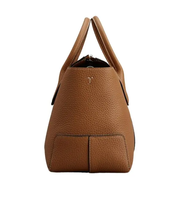 TOD'S Logo Embossed Zipped Small Tote Bag - Brown