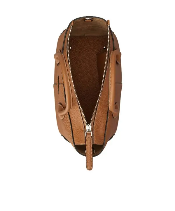 TOD'S Logo Embossed Zipped Small Tote Bag - Brown