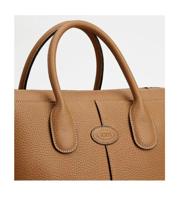 TOD'S Logo Embossed Zipped Small Tote Bag - Brown