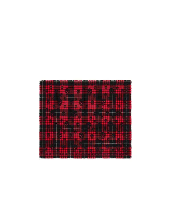 Alexander McQueen Tartan Skull Frayed-edge Scarf - Red