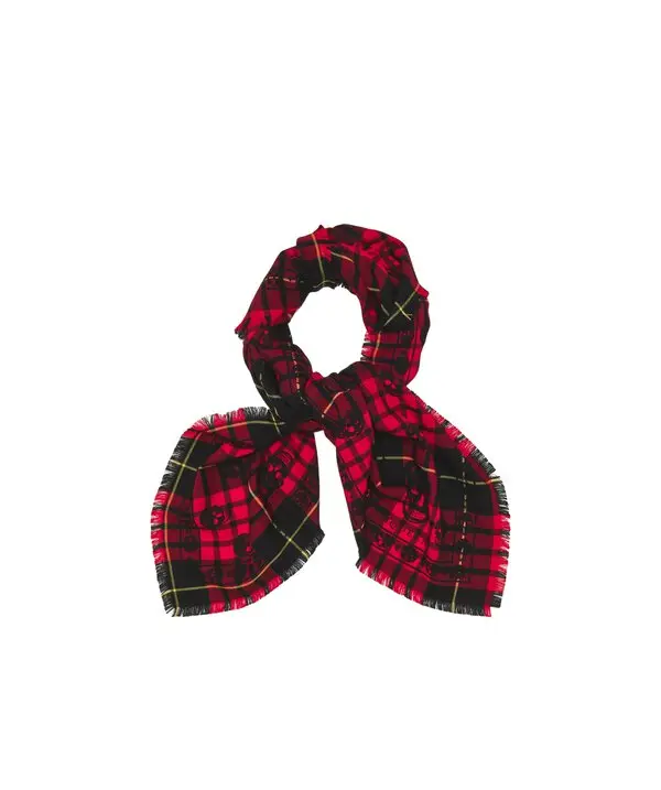 Alexander McQueen Tartan Skull Frayed-edge Scarf