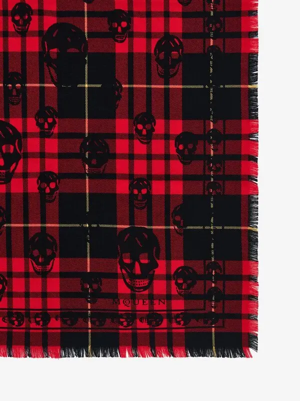 Alexander McQueen Tartan Skull Frayed-edge Scarf