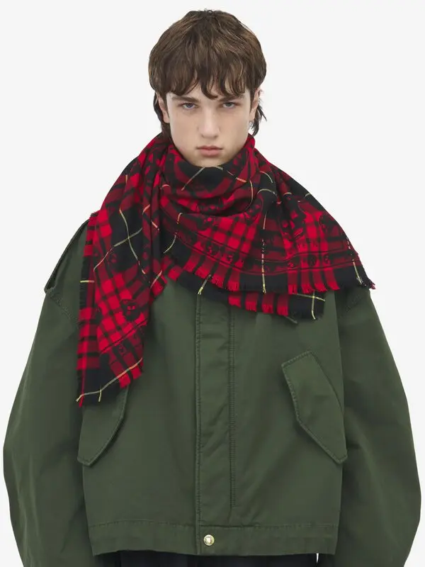 Alexander McQueen Tartan Skull Frayed-edge Scarf