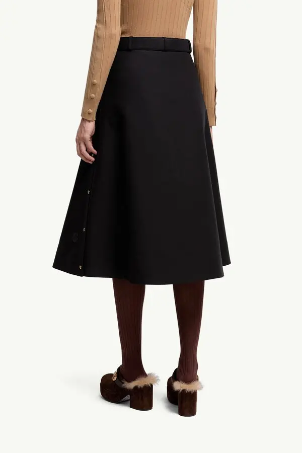 Moncler A-line Midi Skirt With Belted Waist And Slit Details - Black