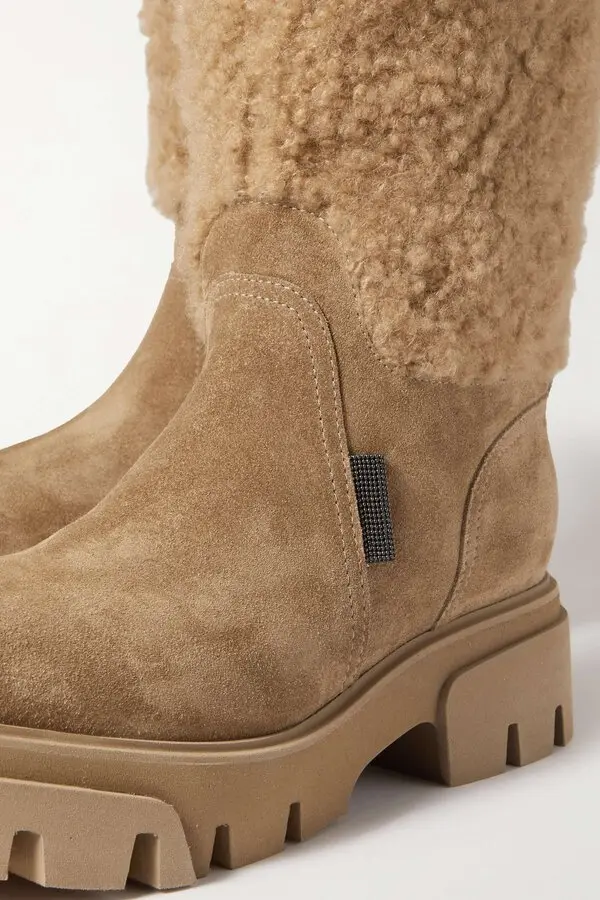 Brunello Cucinelli Suede Shearling Lined Boots