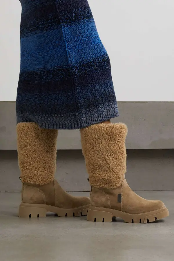 Brunello Cucinelli Suede Shearling Lined Boots