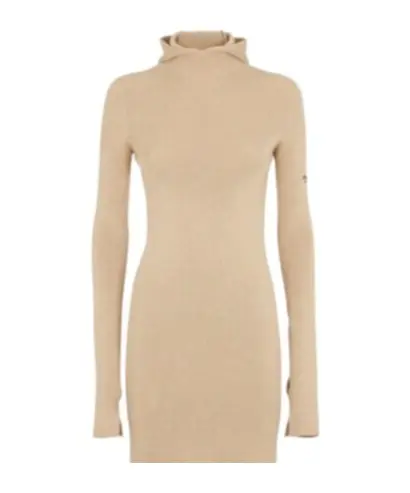 Fendi Long Sleeved Hooded Ribbed-knit Dress - Light Brown