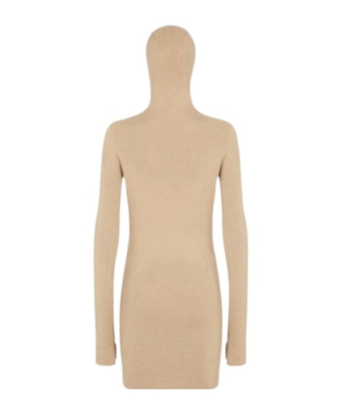 Fendi Long Sleeved Hooded Ribbed-knit Dress - Light Brown