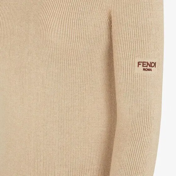 Fendi Long Sleeved Hooded Ribbed-knit Dress - Light Brown