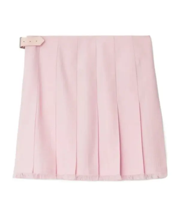 Burberry Pleated Kilt With Frayed Hem And Buckle Fastening