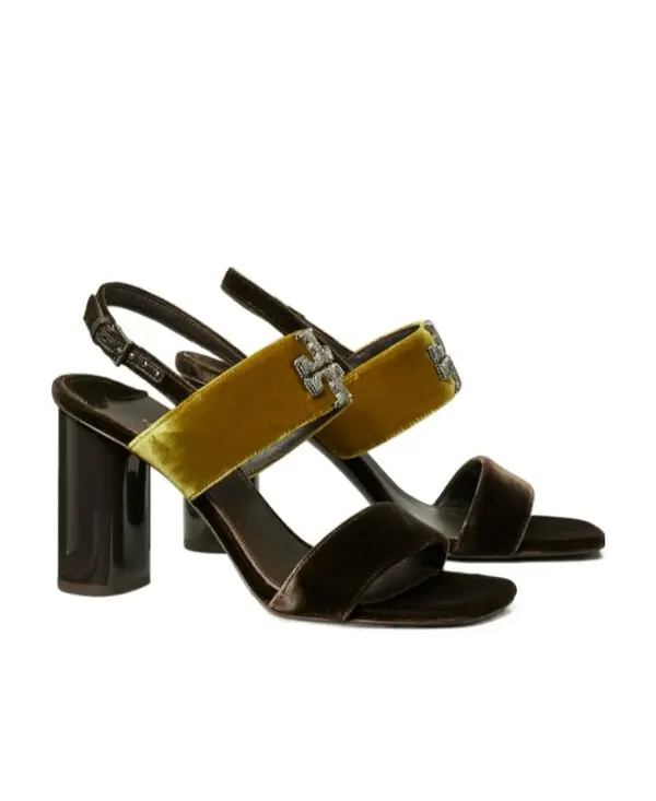 Tory Burch Eleanor Heeled Velvet Sandals - Black