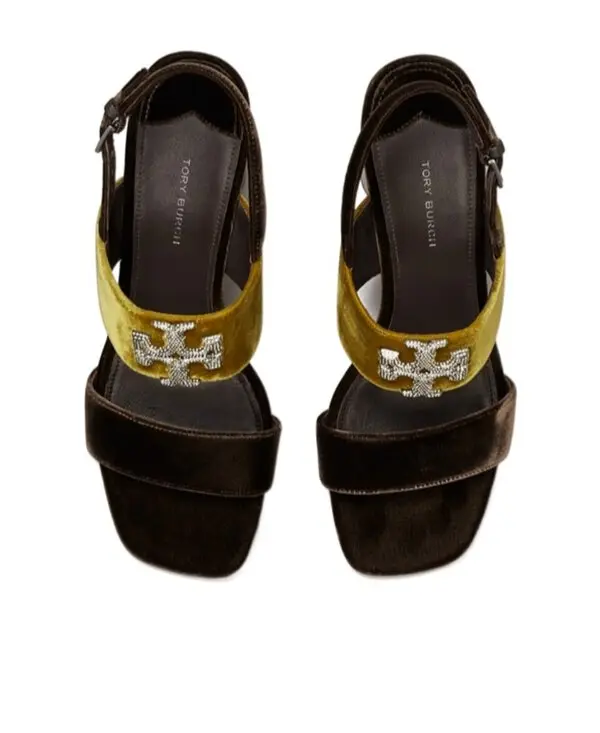 Tory Burch Eleanor Heeled Velvet Sandals - Black