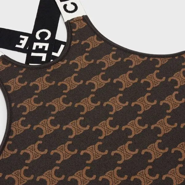Celine Monogram Silk Cotton Dress With Criss-cross Straps
