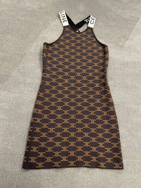 Celine Monogram Silk Cotton Dress With Criss-cross Straps