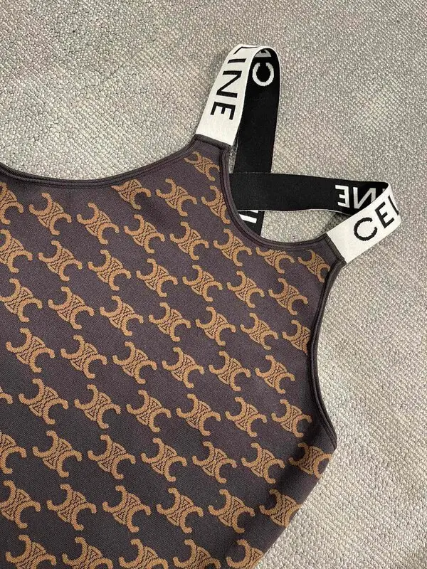 Celine Monogram Silk Cotton Dress With Criss-cross Straps