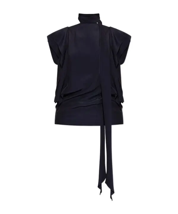 LANVIN Sleeveless High Neck Top With Bow Detail - Black