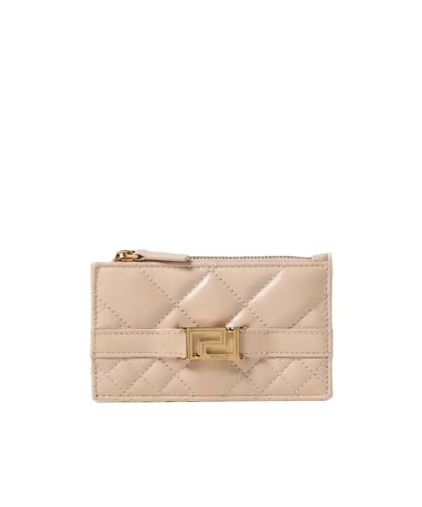 Versace Greca Goddess Quilted Zipped Card Holder - Nude