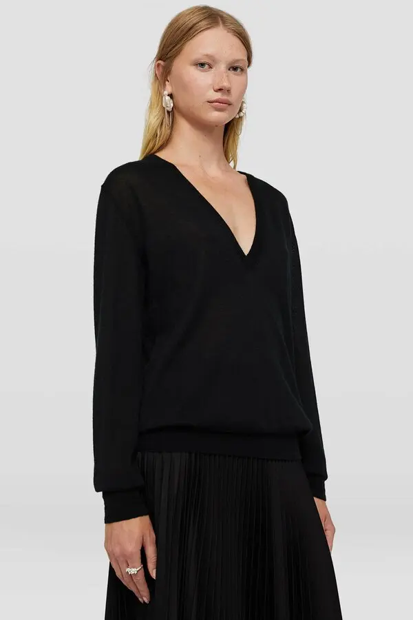 JIL SANDER V-neck Knitted Top - Black
