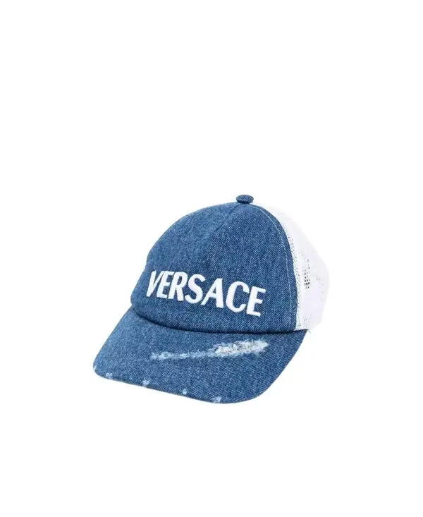 Versace Distressed Denim Baseball Cap - Blue