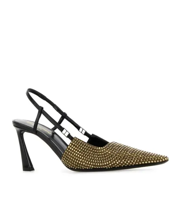 Saint Laurent Embellished Pointed Toe Slingback Pumps - Black