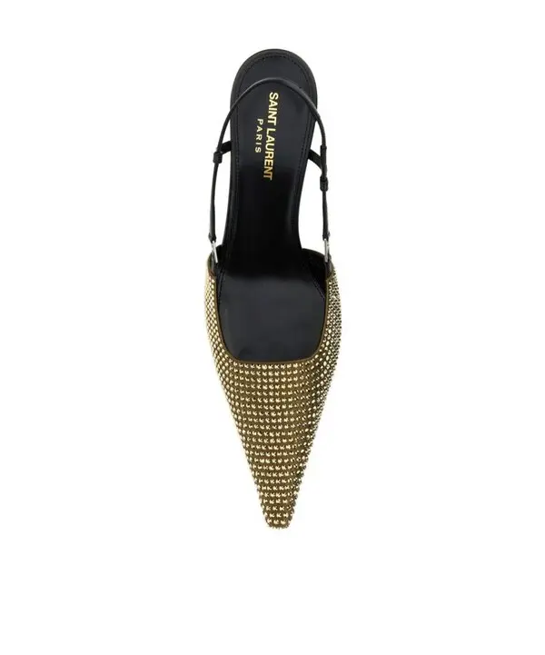 Saint Laurent Embellished Pointed Toe Slingback Pumps - Black