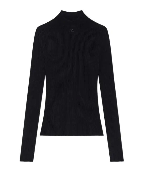 COURREGES Ribbed Mockneck Jumper - Black