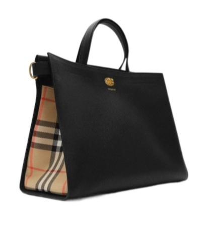 Burberry Medium Cotswolds Tote In Grainy Calf Leather With Check Panels
