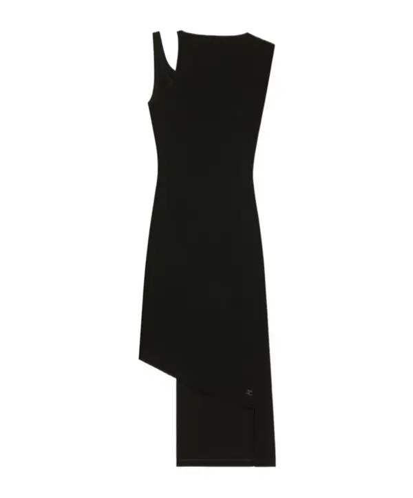 COURREGES Courrèges Asymmetrical Shoulder Cut-out Ribbed Midi Dress - Black