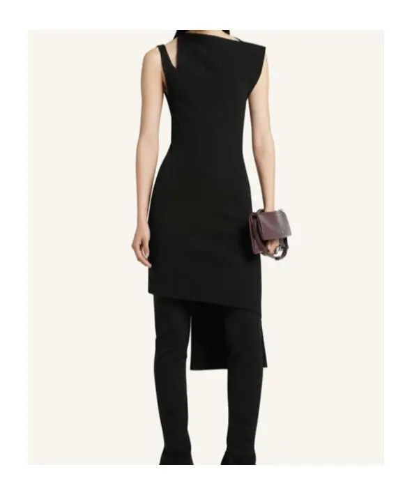 COURREGES Courrèges Asymmetrical Shoulder Cut-out Ribbed Midi Dress - Black