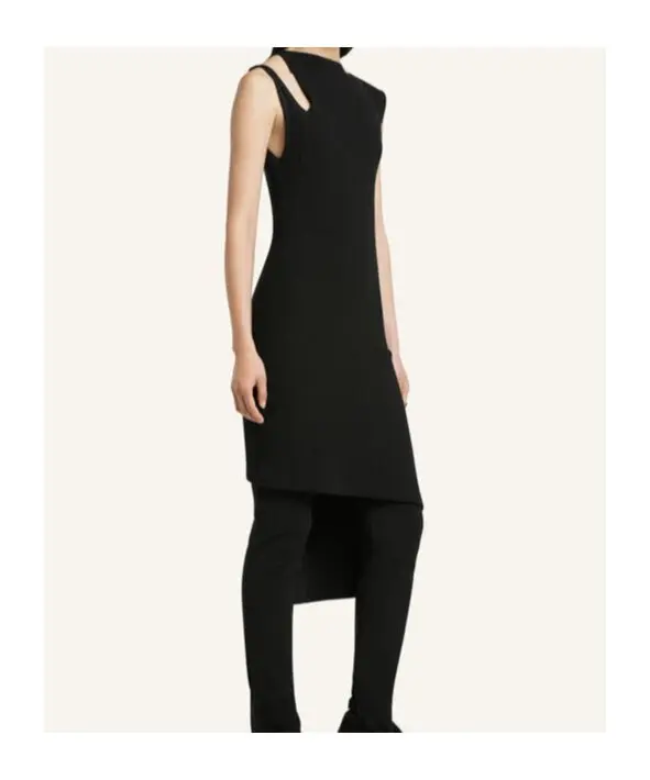 COURREGES Courrèges Asymmetrical Shoulder Cut-out Ribbed Midi Dress - Black