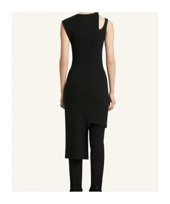 COURREGES Courrèges Asymmetrical Shoulder Cut-out Ribbed Midi Dress - Black