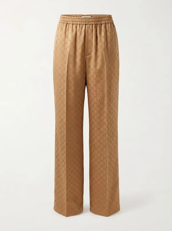 Gucci Gg Jacquard Elastic Waistband Pants - Camel