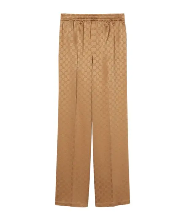 Gucci Gg Jacquard Elastic Waistband Pants - Camel